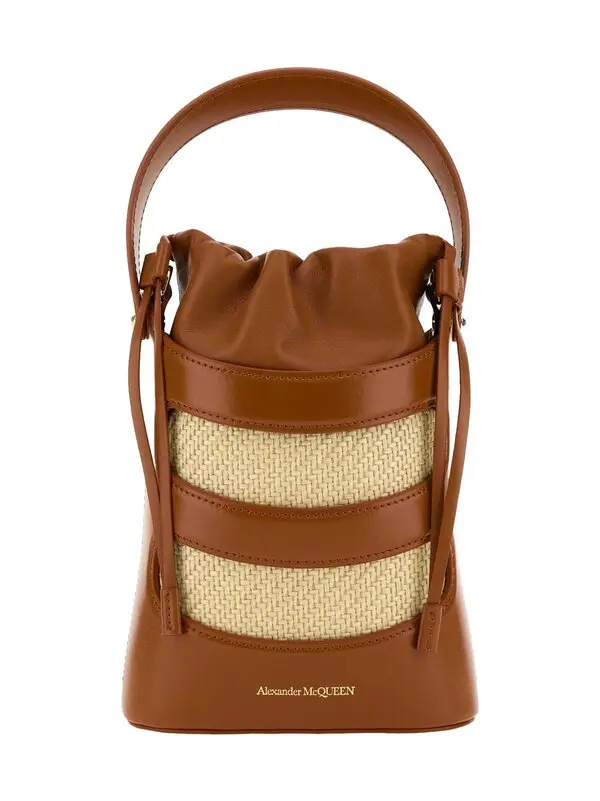 Alexander McQueen Two-tone Leather And Raffia Mini Bucket Bag - Multicolor