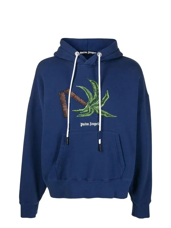 Palm Angels Embroidered Broken Palm Hoodie Sweatshirt - Blue