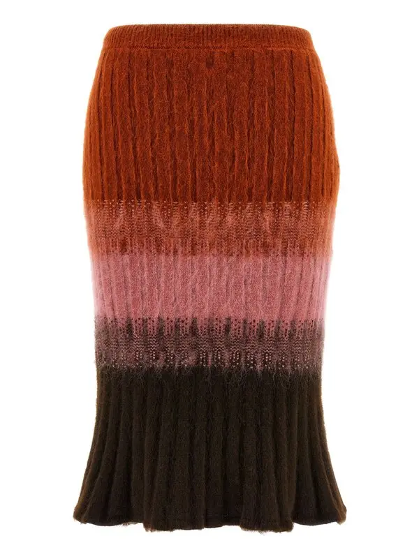 Fendi Wool And Mohair Midi Skirt With Degradé Effect - Multicolor