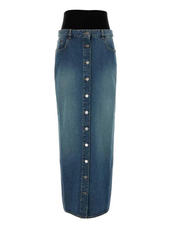 Alaïa Denim Button-up Maxi Skirt - Blue