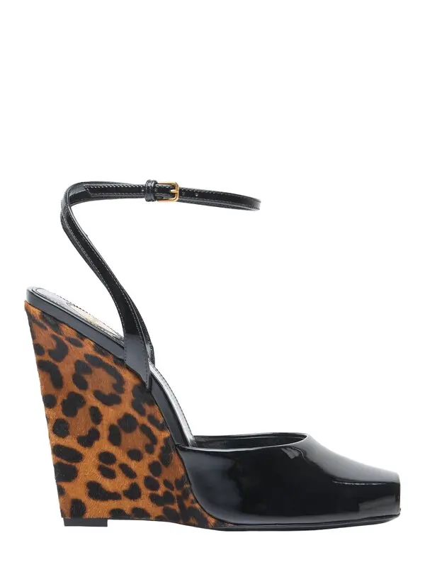 Saint Laurent Le Scandale Leopard Print Ponyhair Wedge - Black