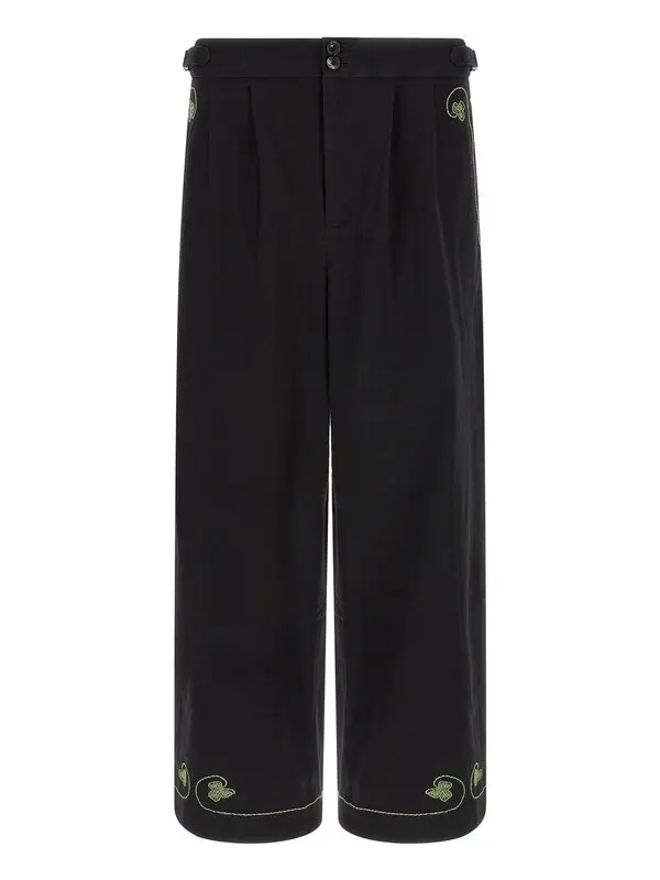 BODE Lucky Draw" Embroidered Wide Leg Pants - Black