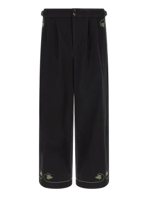 BODE Lucky Draw" Embroidered Wide Leg Pants - Black
