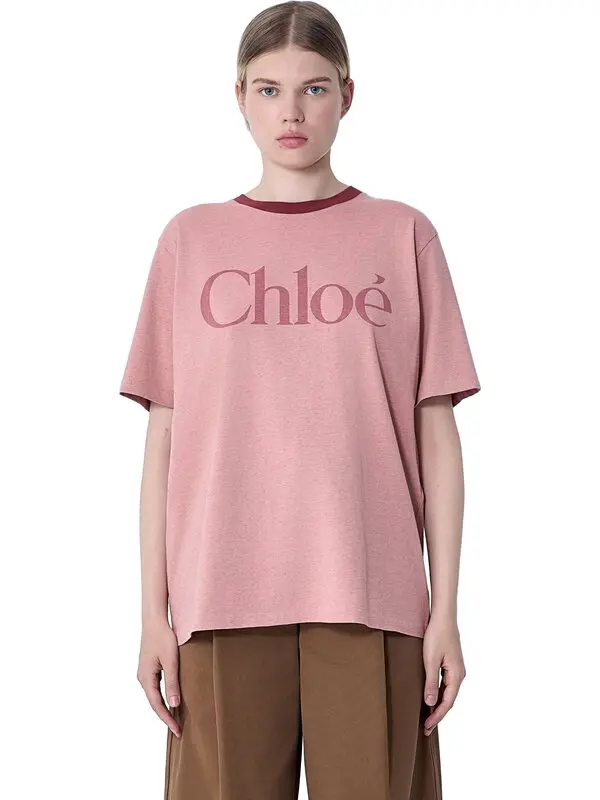 Chloé Logo Motif Cotton T-shirt - Pink
