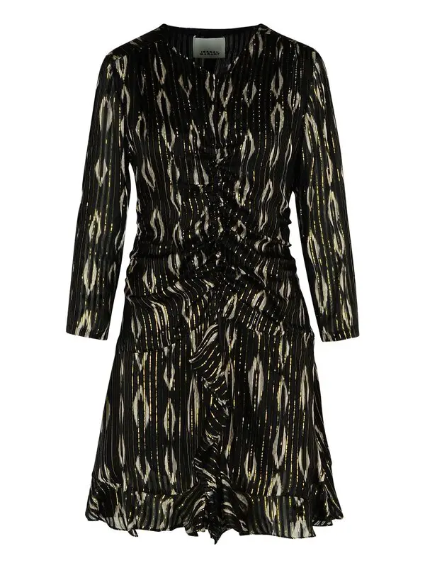 Isabel Marant Étoile Octavia Silk Dress With Gold Thread Trim - Black