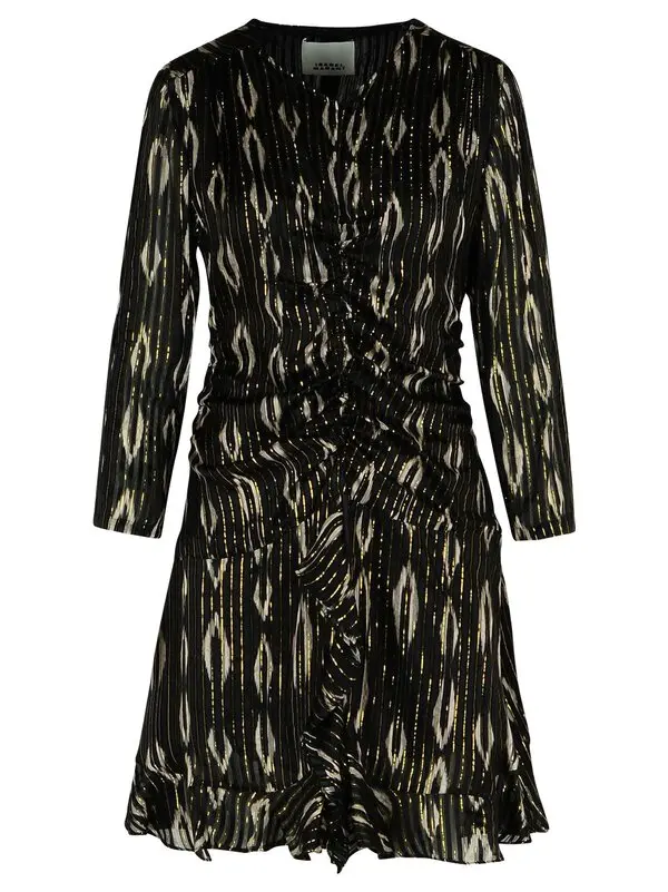 Isabel Marant Étoile Octavia Silk Dress With Gold Thread Trim - Black