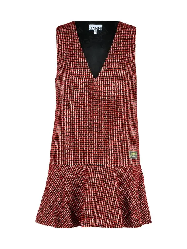 GANNI Wool Blend Dress With Contrast Patterns - Red