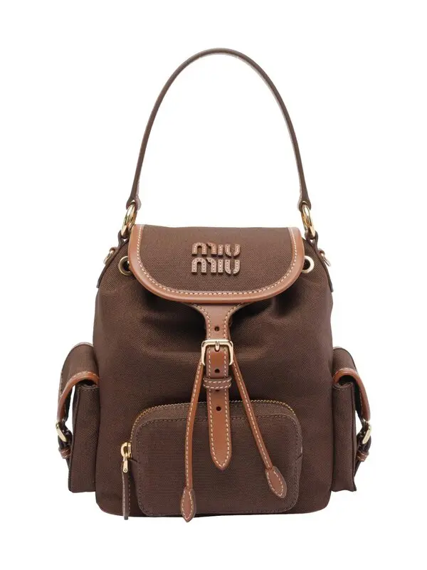 Miu Miu Fabric And Leather Trimmed Logo Backpack - Brown