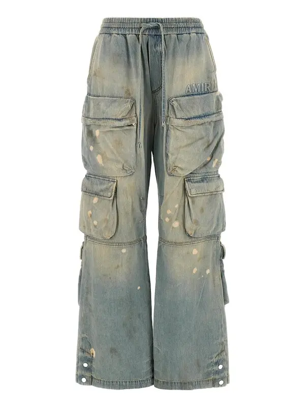 Amiri Cargo Flare Jeans With Distressed Details - Blue