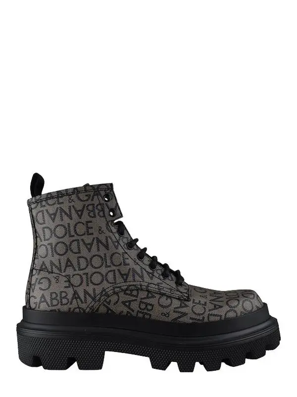 Dolce & Gabbana Monogram Logo Lace-up Combat Boots - Cream