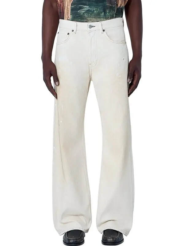 Acne Studios Paint-splatter Wide-leg Denim Jeans - White