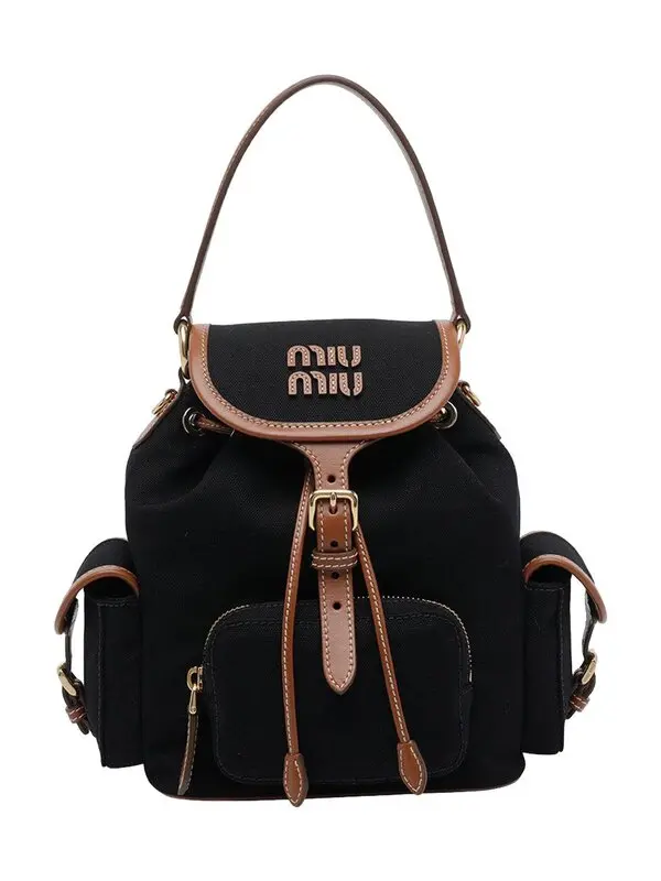 Miu Miu Fabric And Leather Trim Backpack - Black