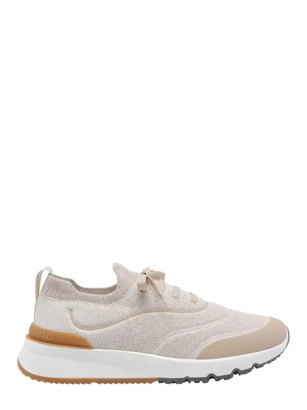 Brunello Cucinelli Lace-up Fabric And Leather Detail Sneakers - Cream