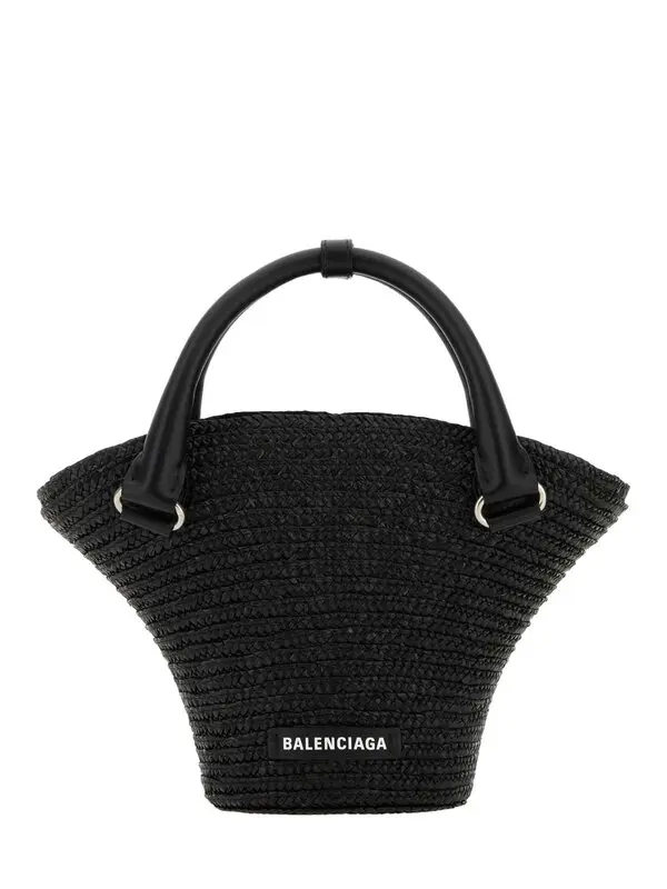 Balenciaga Woven Raffia Top Handle Bag - Black