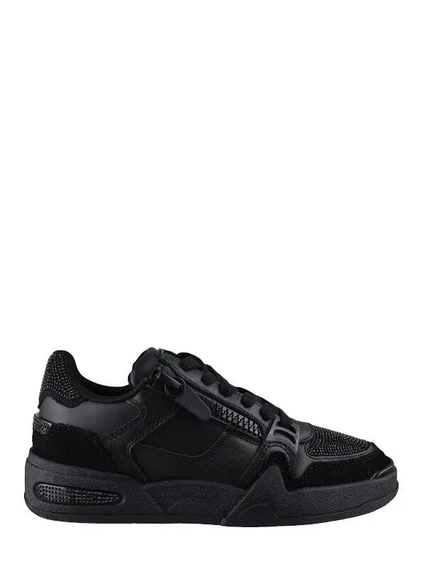 GIUSEPPE ZANOTTI Leather And Suede Sneakers With Rhinestone Embellishments - Black