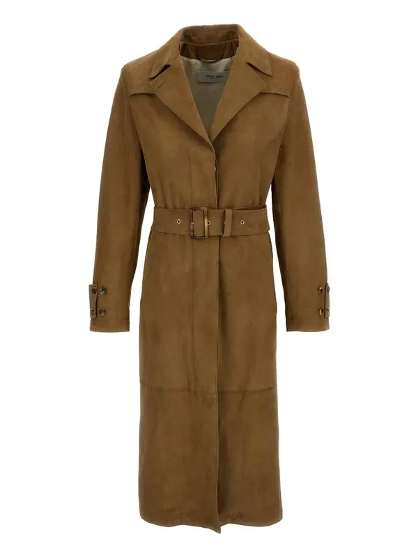 GOLDEN GOOSE Suede Trench Coat With Belt And Iconic Double Star Detail - Multicolor