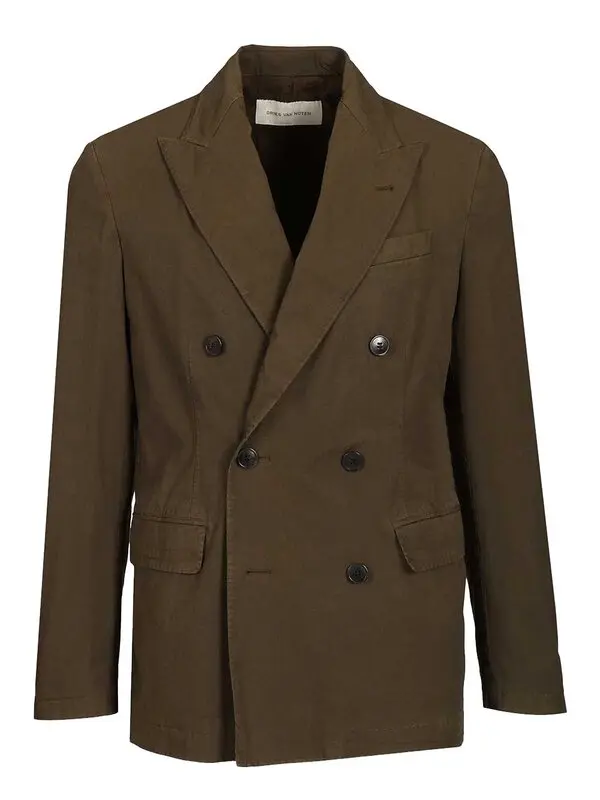 Dries Van Noten Double-breasted Peak Lapel Cotton Blazer - Green