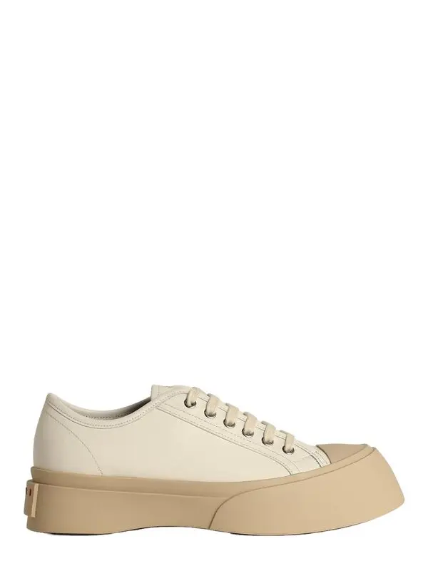 Marni Calfskin Leather Lace-up Sneakers With Rounded Rubber Toe - White