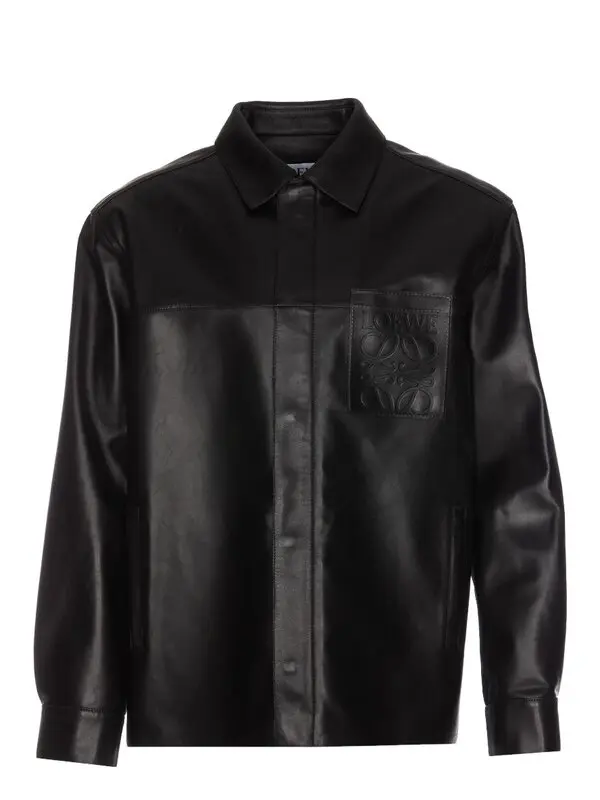 Loewe Leather Anagram Overshirt Jacket - Black