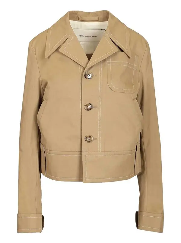 Ami Belted Cotton Jacket With Hood - Cream