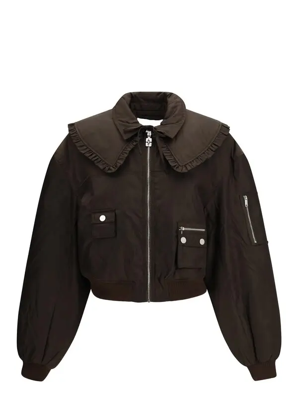 GANNI Duchesse Nylon Bomber Jacket - Green
