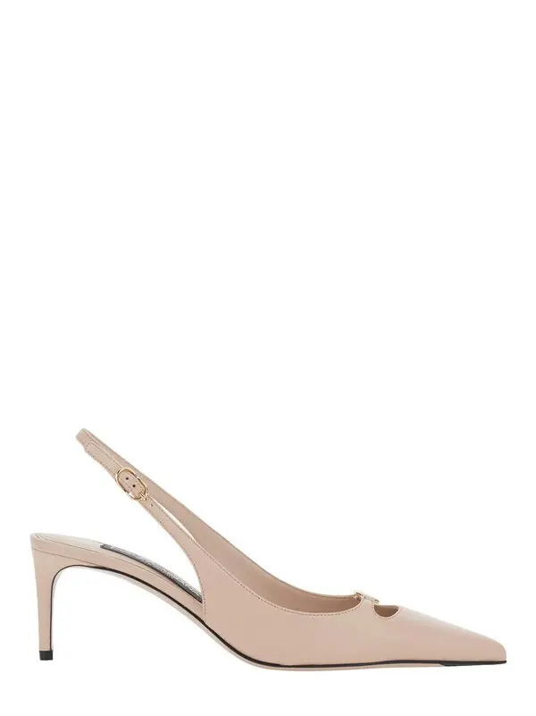 Dolce & Gabbana Leather Slingback Pumps With Logo Plate - Multicolor