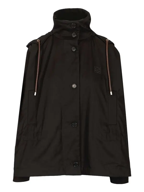 Loewe Cotton And Silk Hooded Jacket With Leather Accents - Black