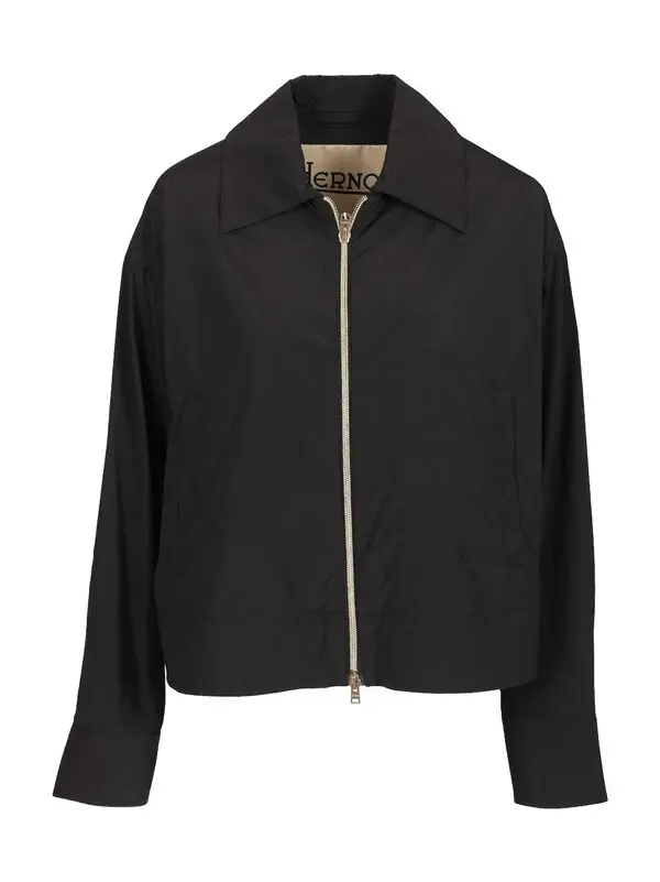 Herno Short Jacket In Stretch Nylon With Zip Fastening - Black