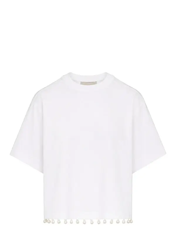 Sportmax Palmas Crop T-shirt With Embroidered Pearls - White