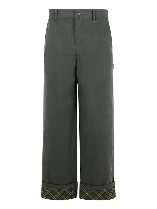 Burberry Cotton Wide Leg Jeans With Checked Trim - Black