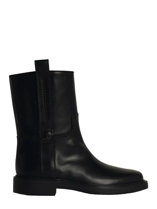 TOD'S Leather Ankle Boots With Metal T Monogram - Black