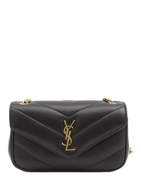 Saint Laurent Chevron Design Lambskin Satchel Bag - Black