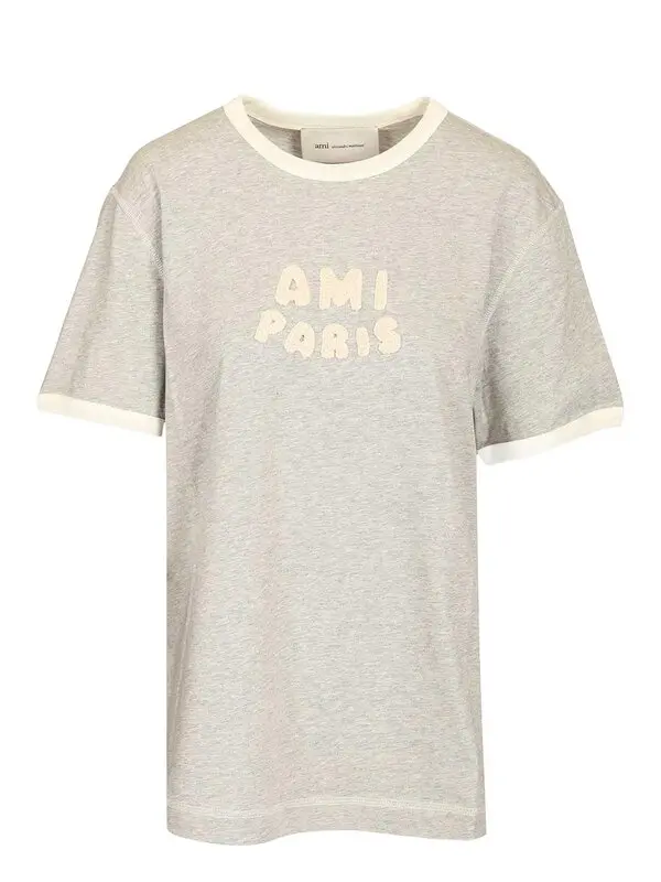 Ami Short Sleeve T-shirt With Knitted Patch - Gray