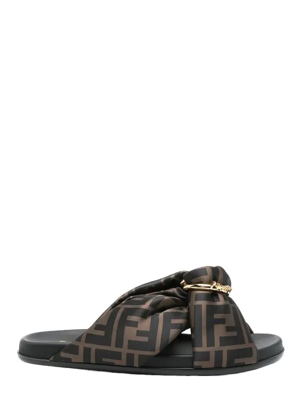Fendi Ff Monogram Twist Slide Sandals - Brown