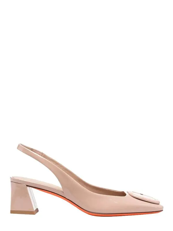 Santoni Powder Patent Leather Block Heel Slingback Pumps - Pink