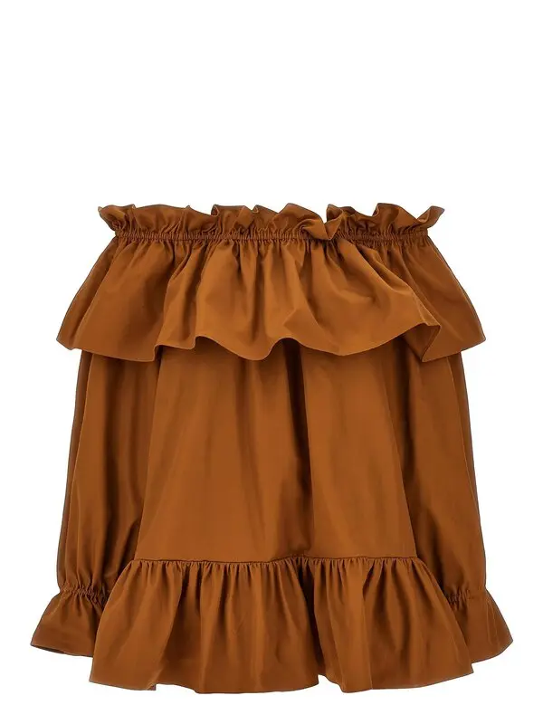 Saint Laurent Off-the-shoulder Ruffle Mini Dress - Brown