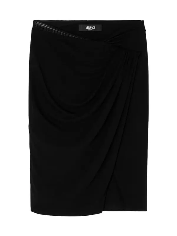 Versace Stretch Viscose Midi Skirt With Draped Front - Black