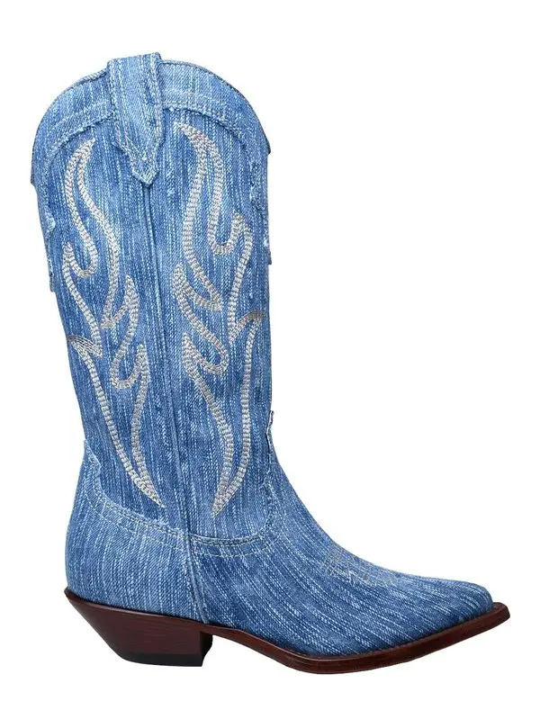 SONORA Light Denim Embroidered Boots - Blue