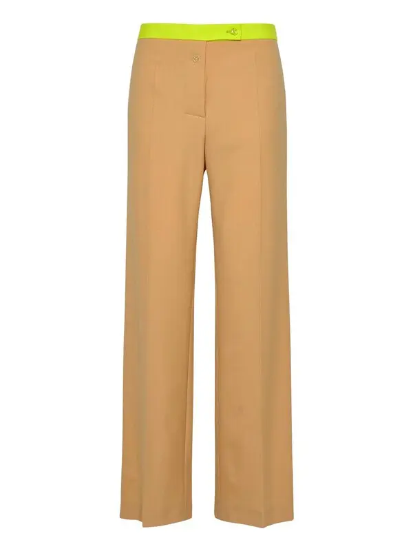 Off-White Beige Wool Blend Active Pants With Yellow Waistband - Brown