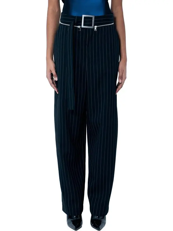 JEAN PAUL GAULTIER Wool Pinstripe Pants - Black