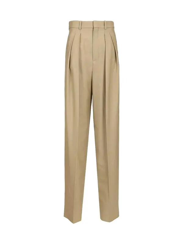Saint Laurent Wool And Silk Canvas High-waisted Wide-leg Trousers - Cream