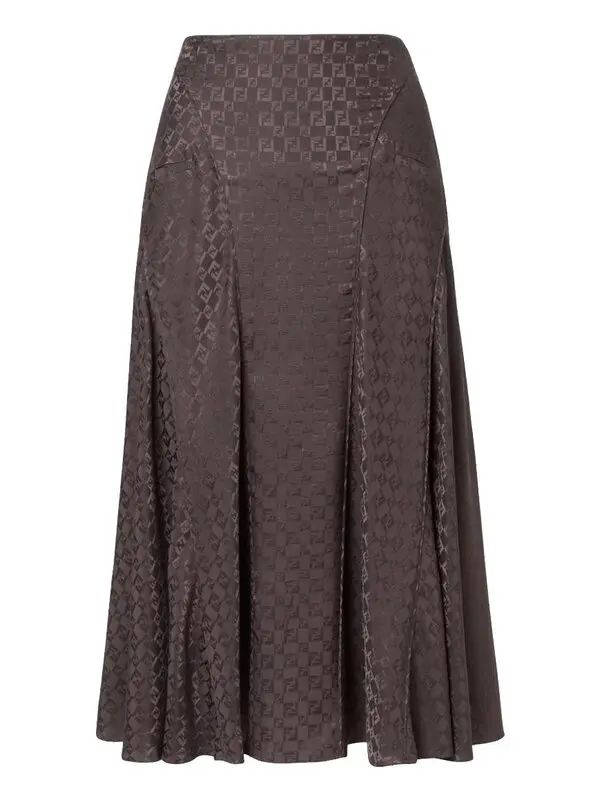 Fendi Ff Monogram Silk Midi Skirt - Brown