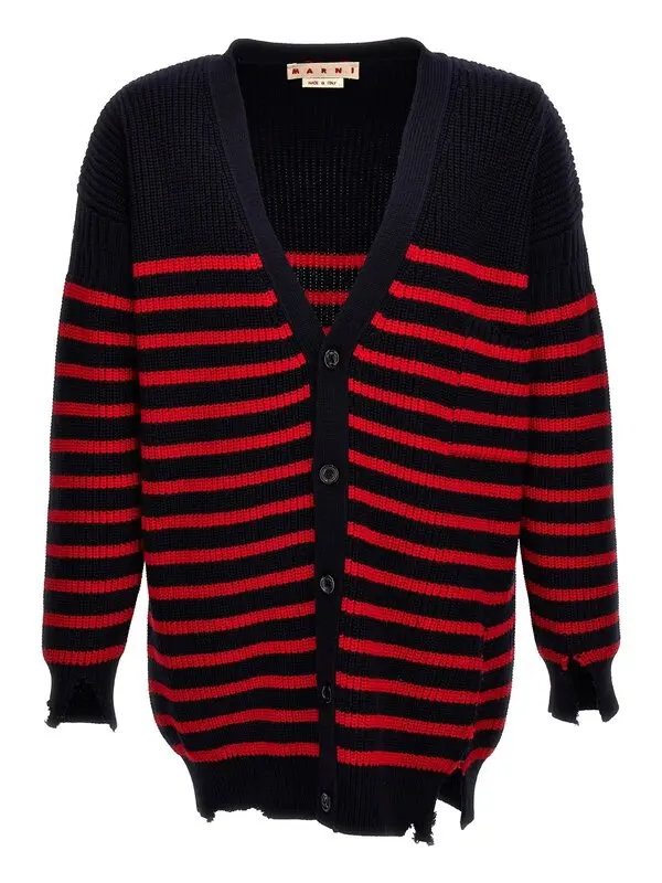 Marni Striped Distressed Wool Cardigan - Multicolor