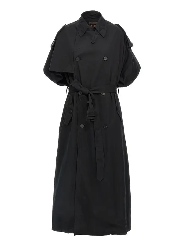 Balenciaga Long Trench Coat With Stole Detail - Black