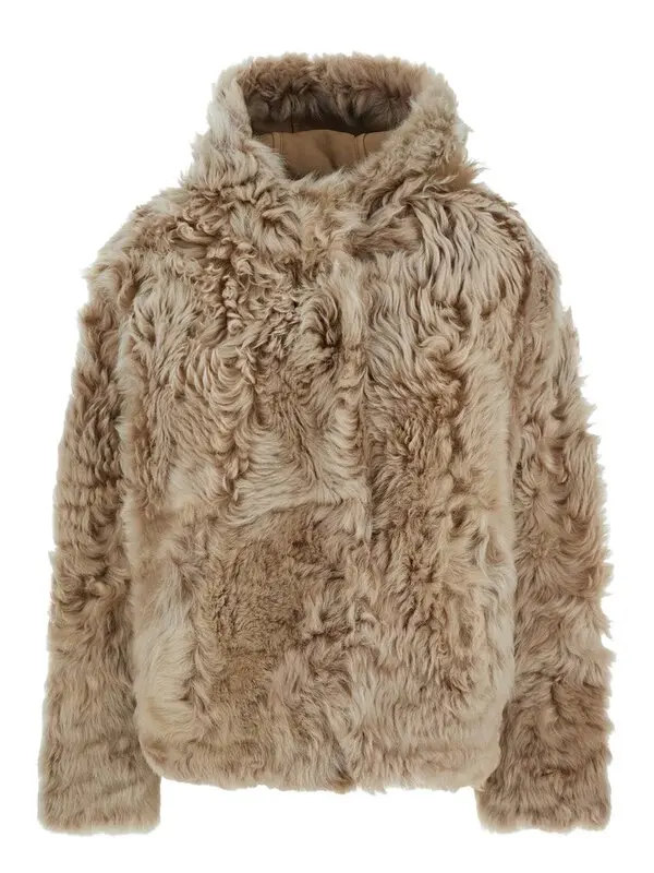 YVES SALOMON Fur Coat With Hood And Concealed Fastening - Multicolor