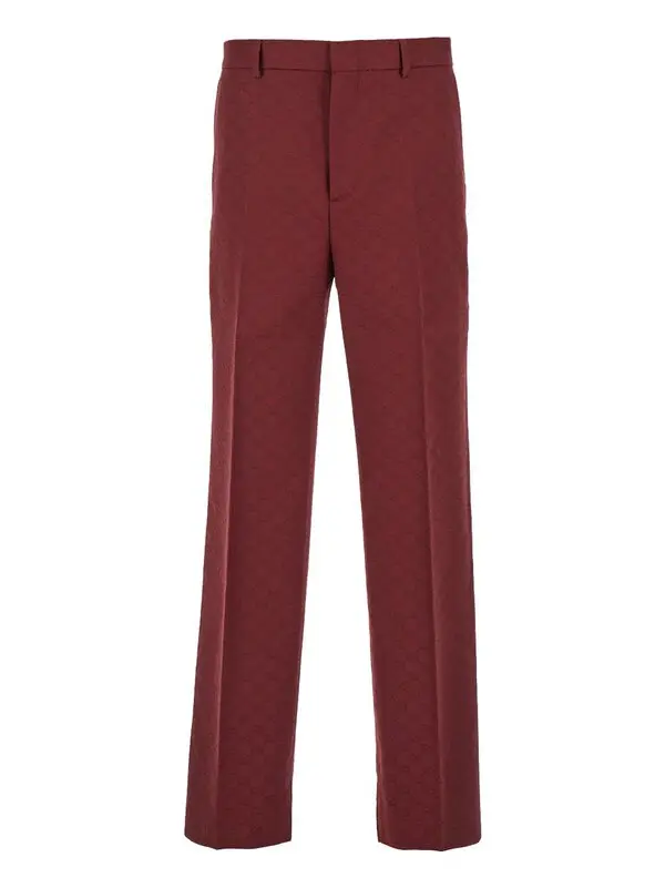 Gucci Bordeaux Cotton Gg Motif Straight Leg Pants - Multicolor