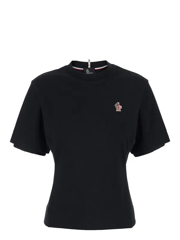 Moncler Black Tech Fabric Crew Neck T-shirt With Logo - Multicolor