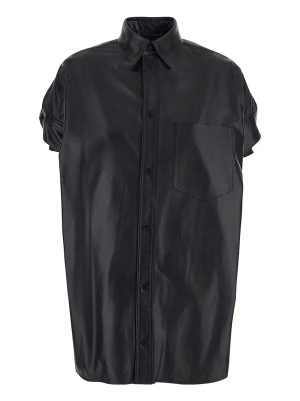 Balenciaga Leather Shirt With Classic Collar And Front Pocket - Multicolor