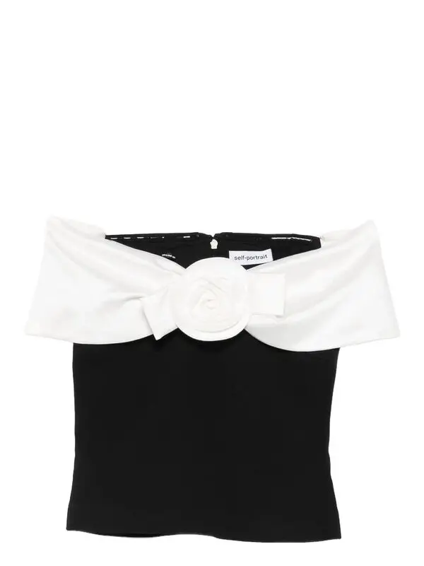 SELF-PORTRAIT Off-shoulder Flower Detail Top - Black