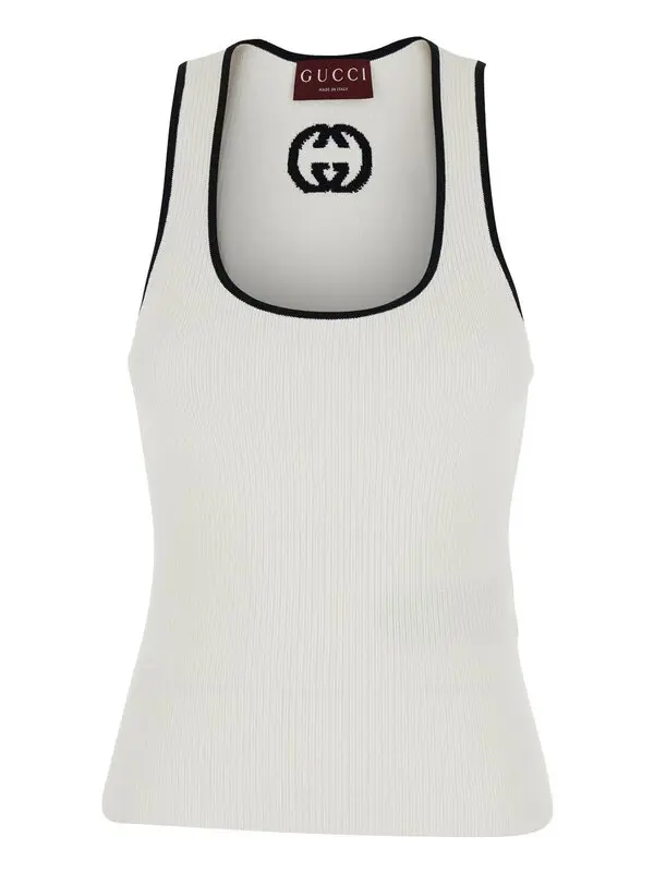 Gucci Sleeveless Ribbed Knit Top With Gg Embroidery - Multicolor
